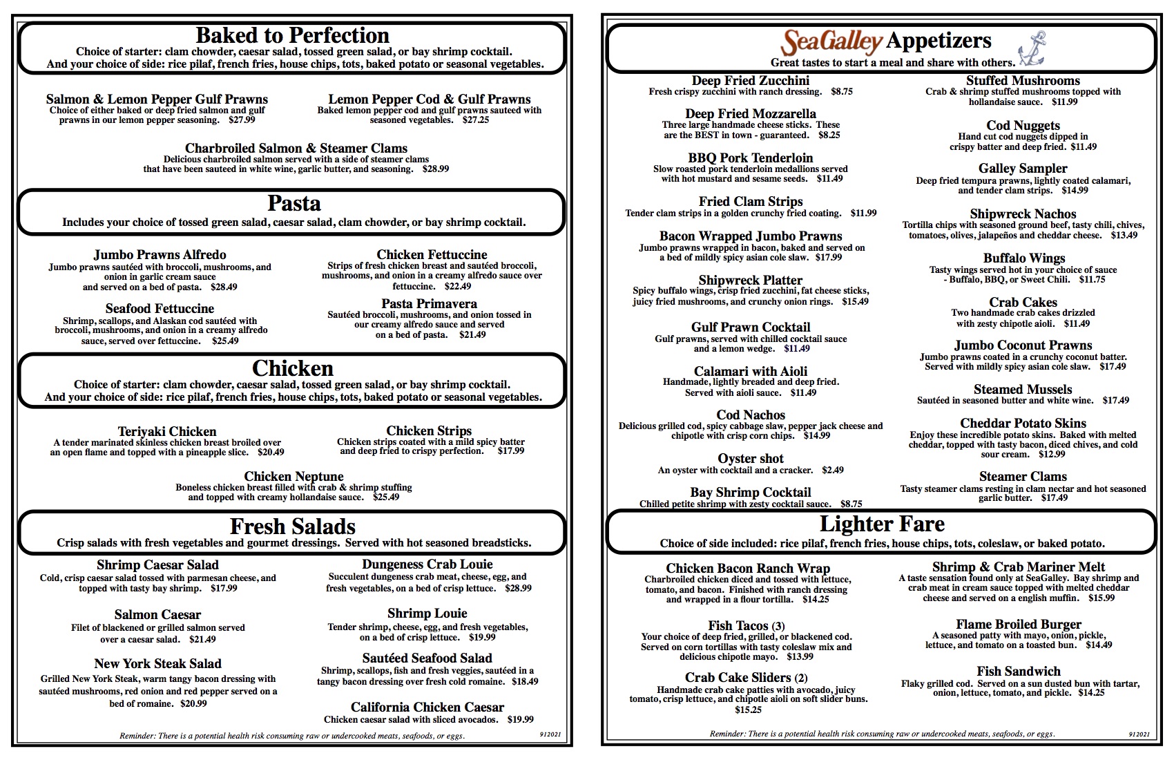 Dinner Menu – SeaGalley