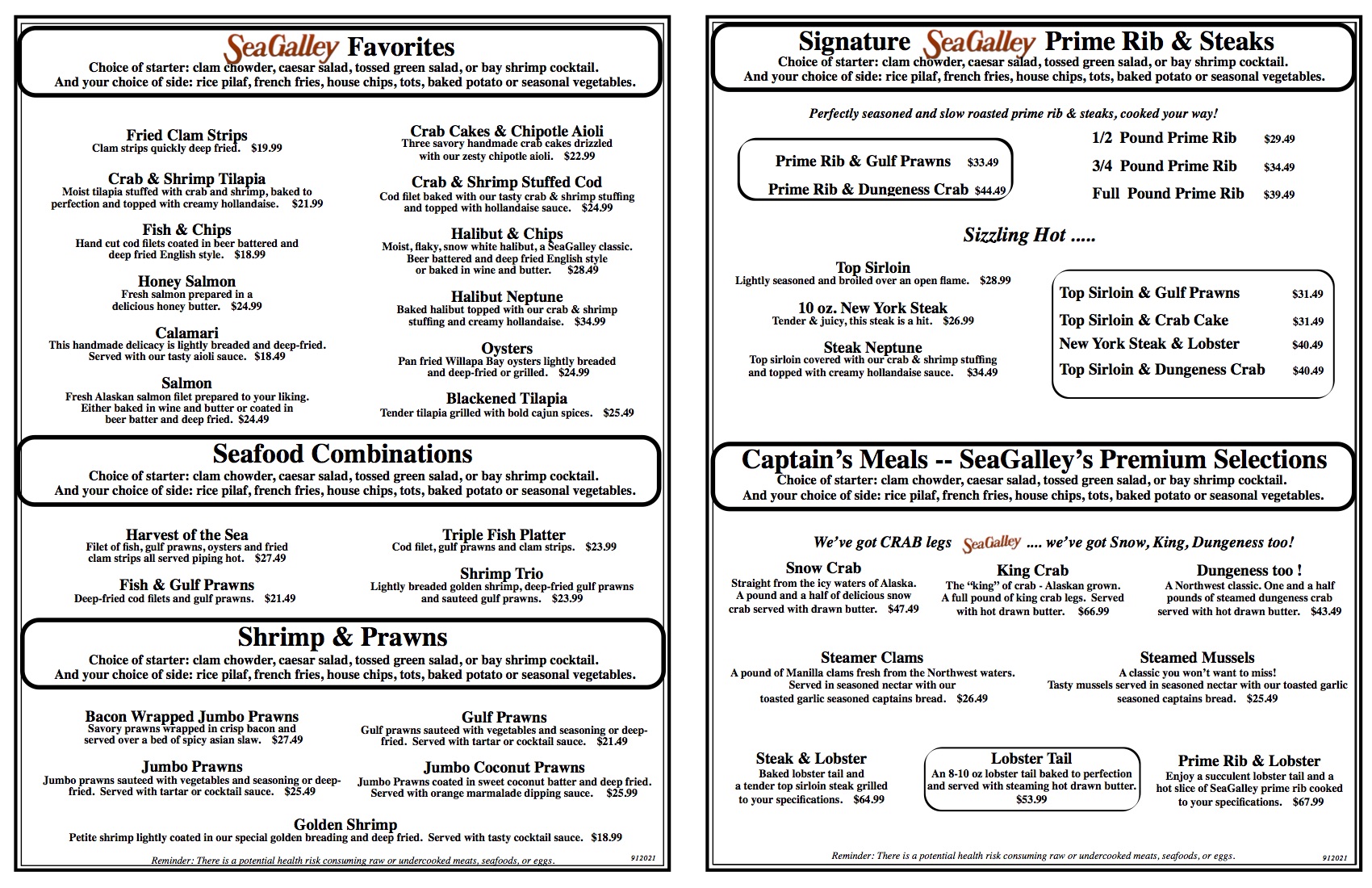 Dinner Menu – SeaGalley