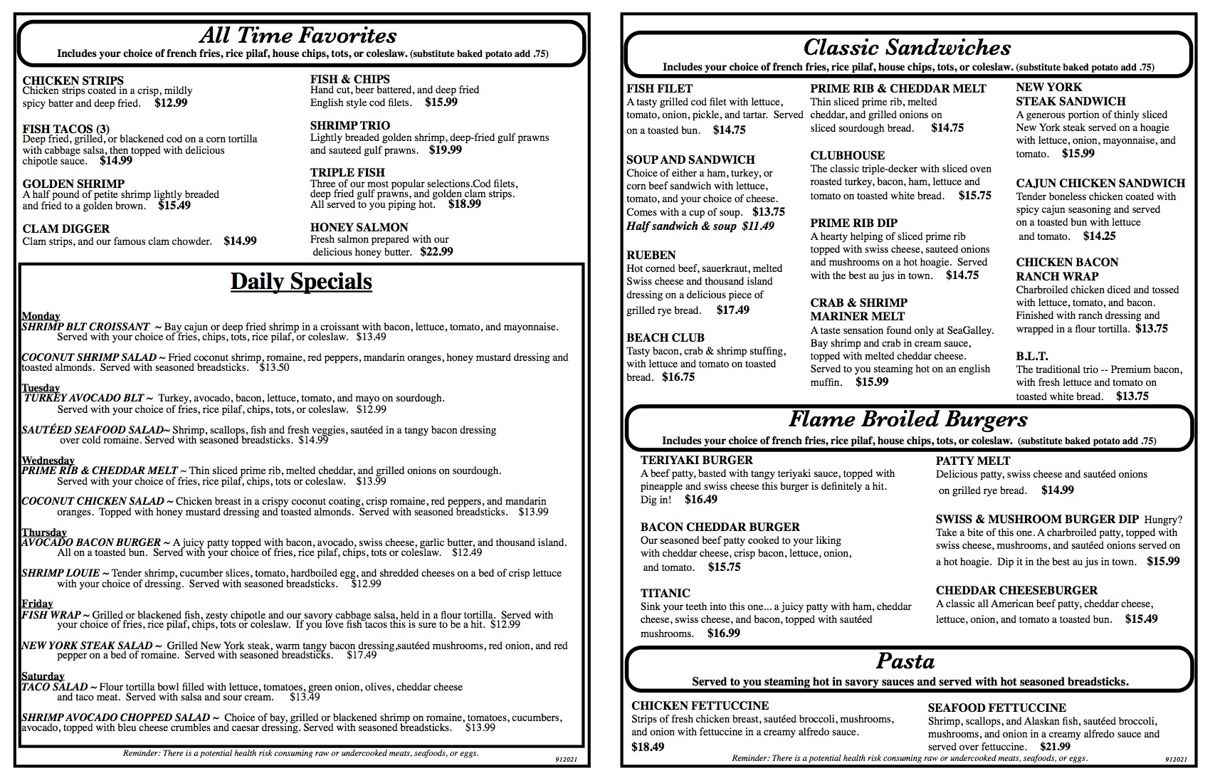 Lunch Menu – SeaGalley